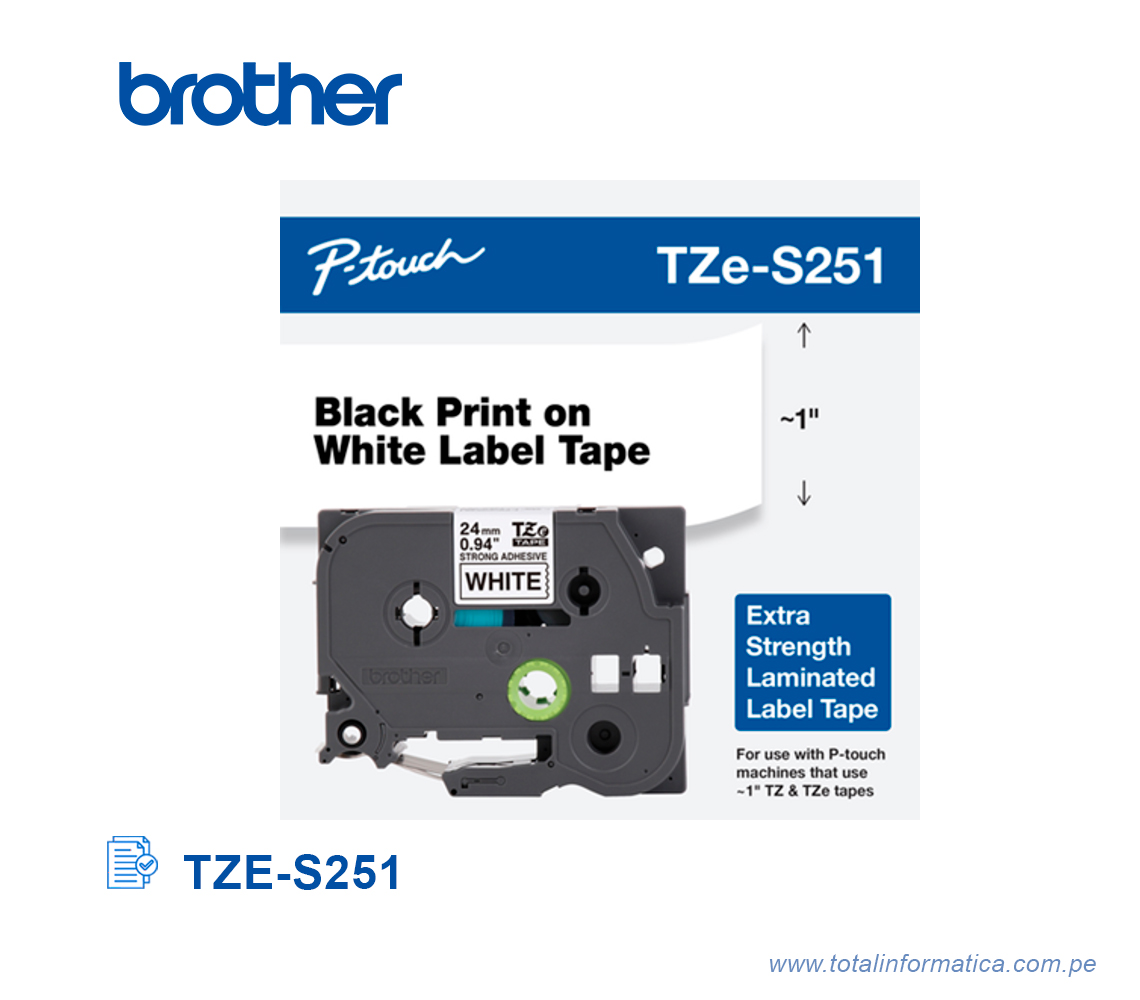 CINTA BROTHER TZE-S251/TZES251 24MM, BLACK ON WHITE INDUSTRIAL 1"