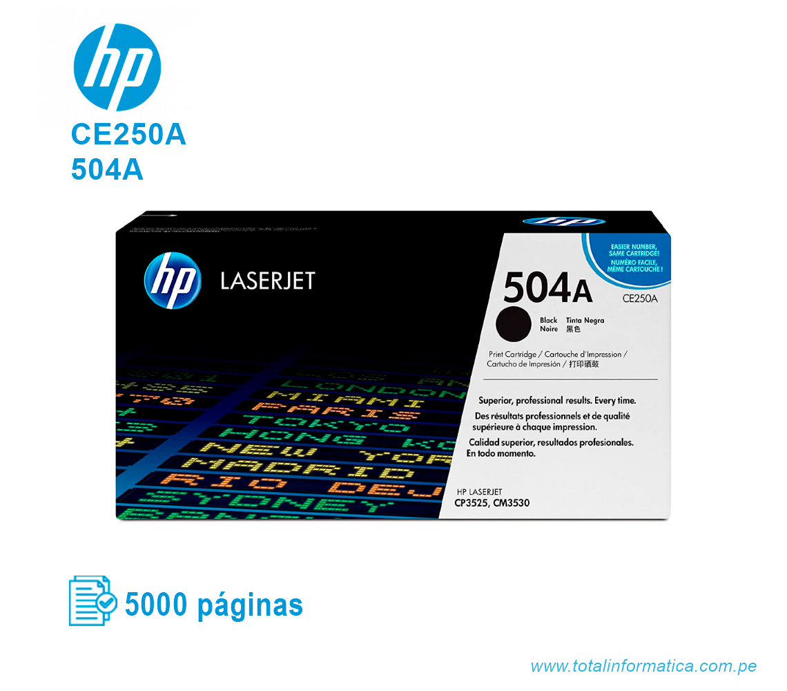 TONER HP 504A BLACK ( CE250A ) LASERJET CP3525, 5000 PGS