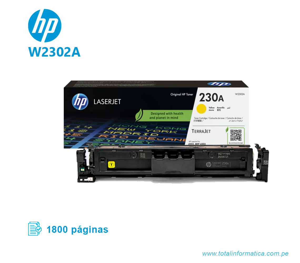 TONER HP 230A W2302A YELLOW, PARA LASERJET PRO 4203, MFP 4303, 1800 PAGS