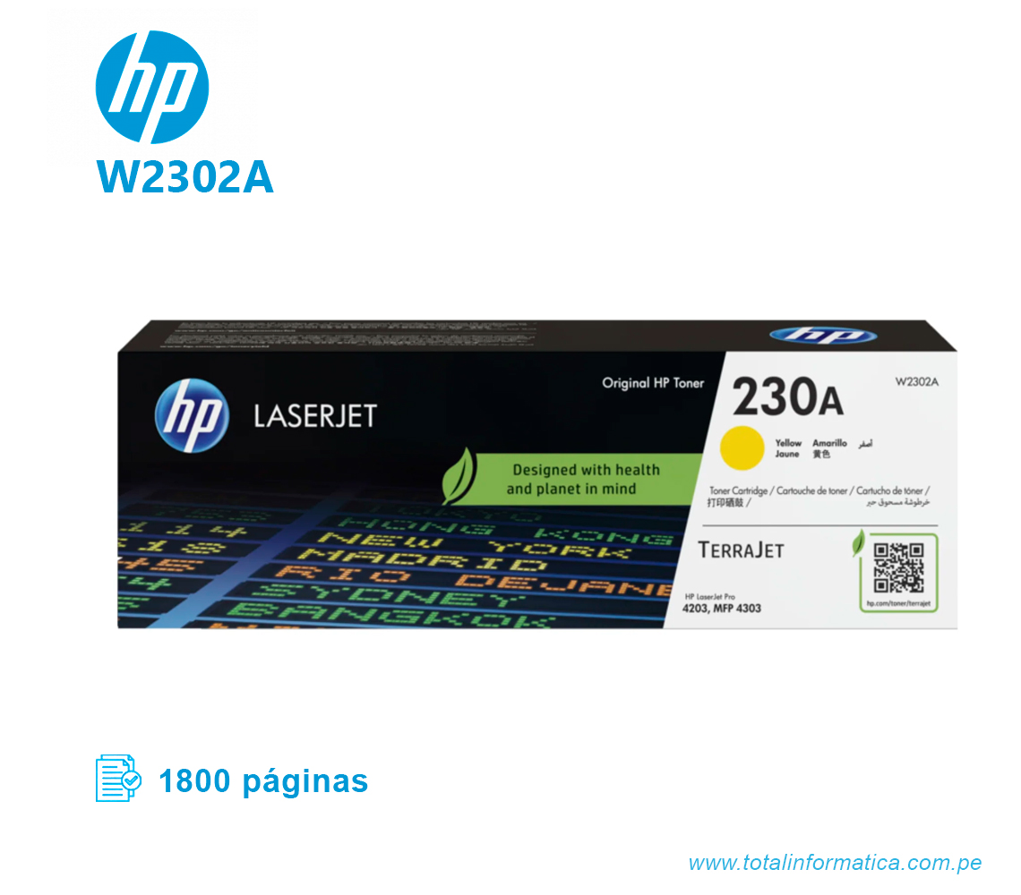 TONER HP 230A W2302A YELLOW, PARA LASERJET PRO 4203, MFP 4303, 1800 PAGS