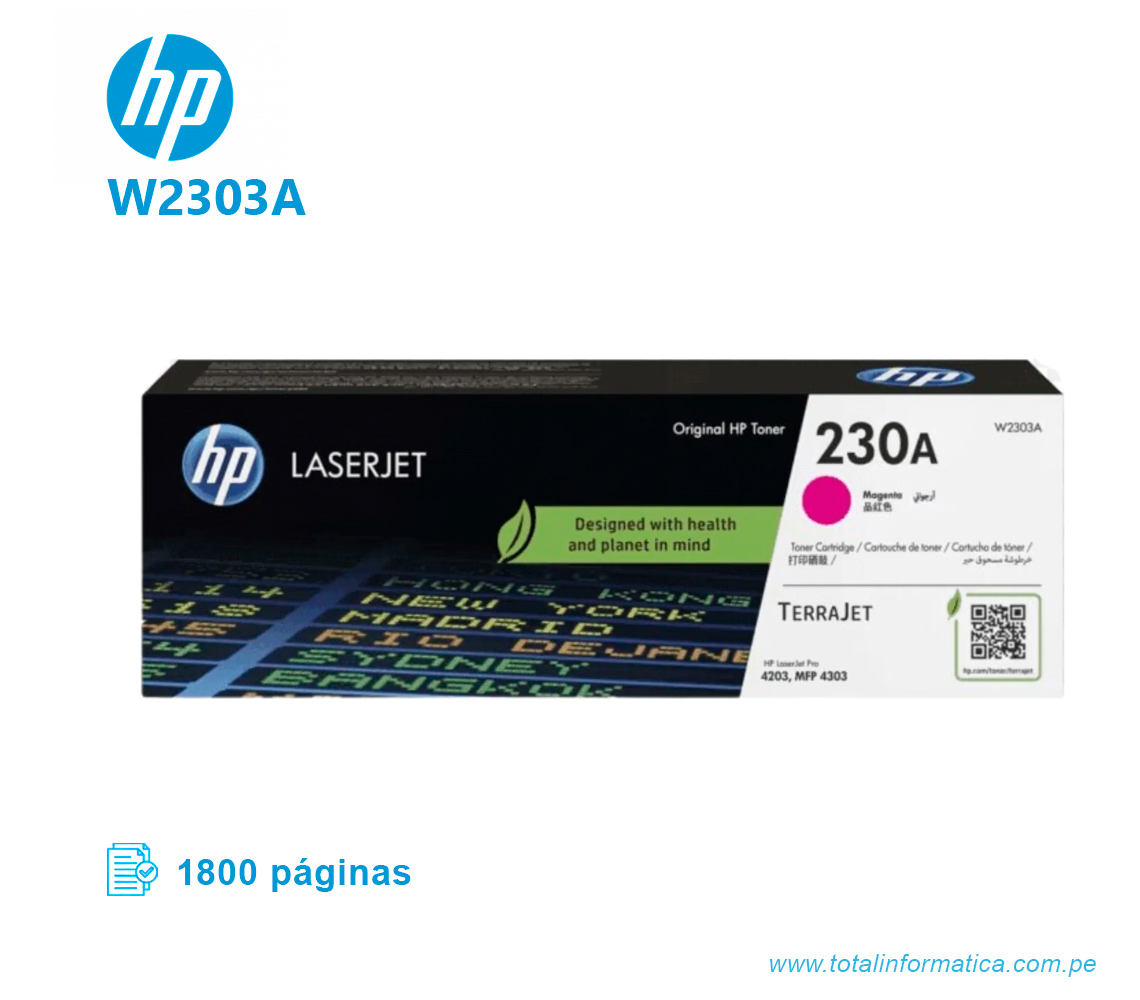 TONER HP 230A W2303A MAGENTA, PARA LASERJET PRO 4203, MFP 4303, 1800 PAGS